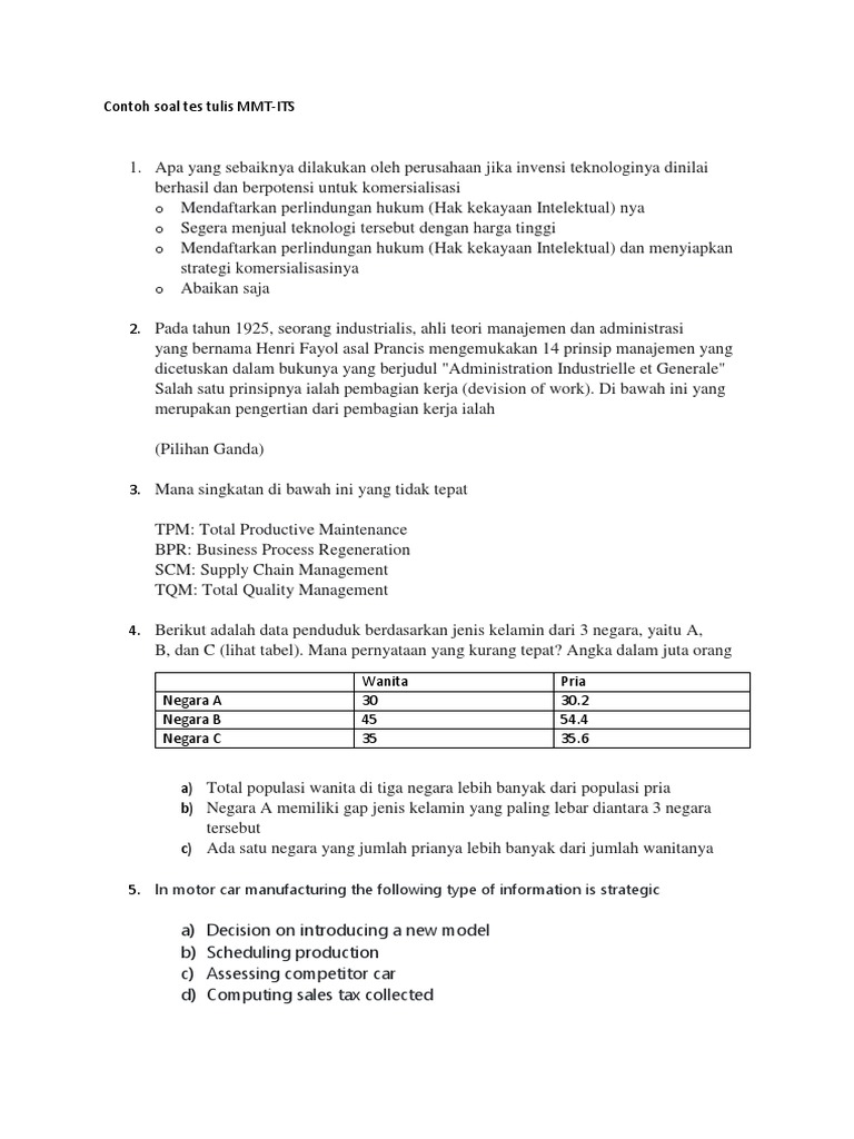 Contoh Soal Tes Tulis MMT | PDF