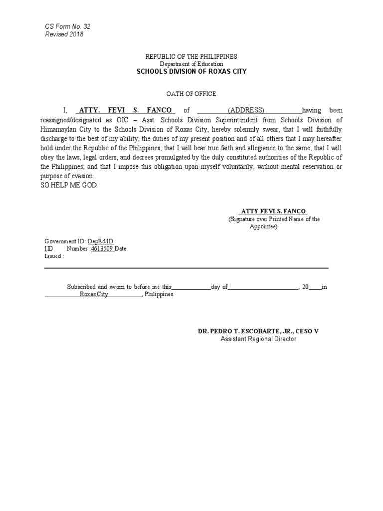 Oath of Office Sample | PDF