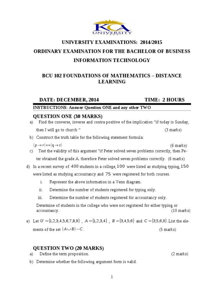 Bcu 102 Foundations of Mathematics - Distance Learning | PDF | Mathematical Proof | Syntax (Logic)