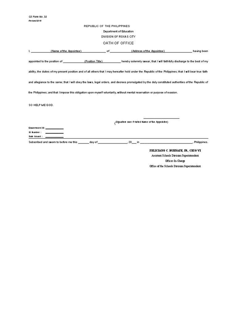 Revised Oath of Office 2018 | PDF