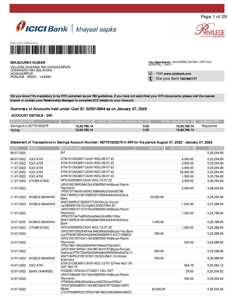 Bank Statement Gorav | PDF | Automated Teller Machine | Banks