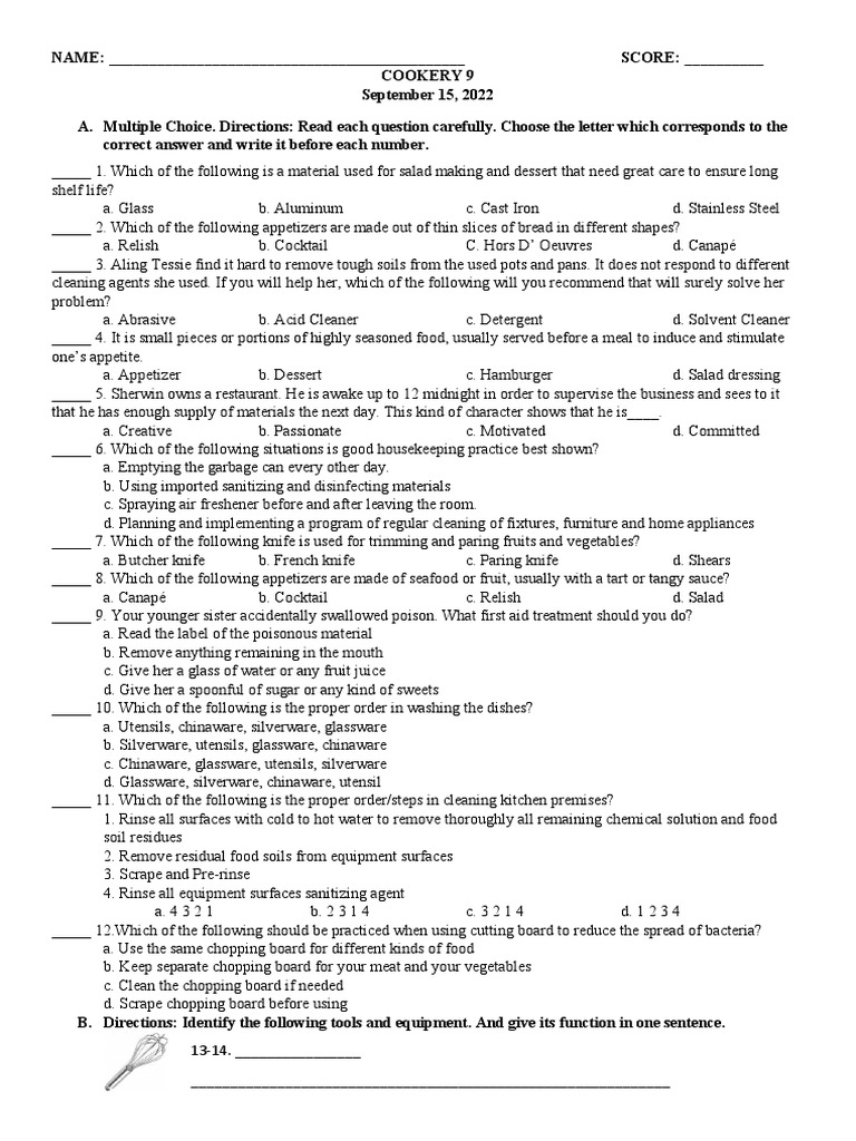1st Quiz | Download Free PDF | Hors D'oeuvre | Food And Drink Preparation