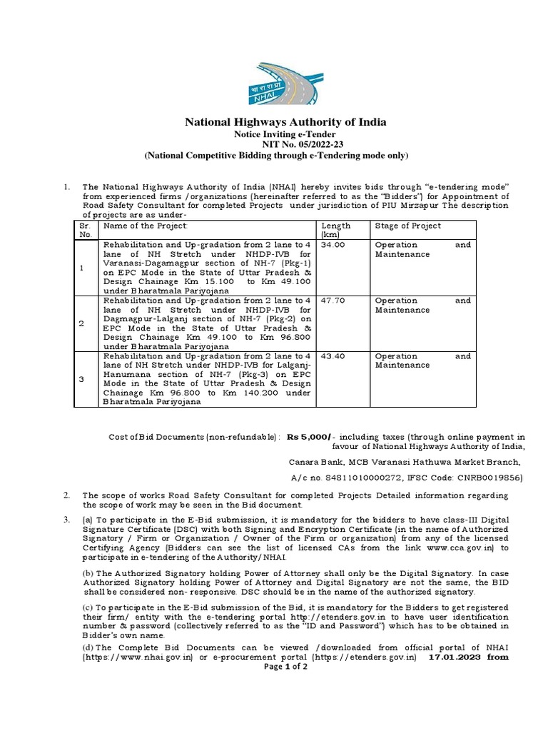 National Competitive Bidding Through E-Tendering Mode Only | PDF ...
