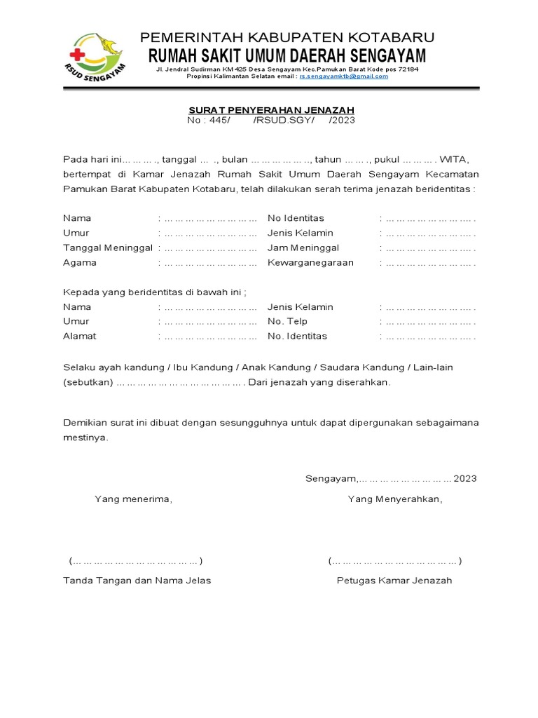 Contoh Surat Penyerahan Jenazah | PDF