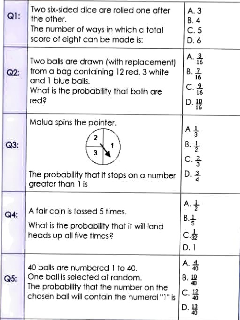 11 M Test Probablity | PDF | Probability | Probability And Statistics