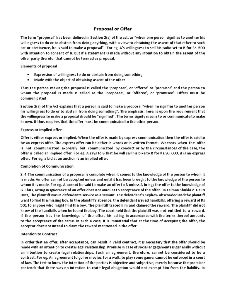 Proposal or Offer Explained | PDF | Offer And Acceptance | Justice