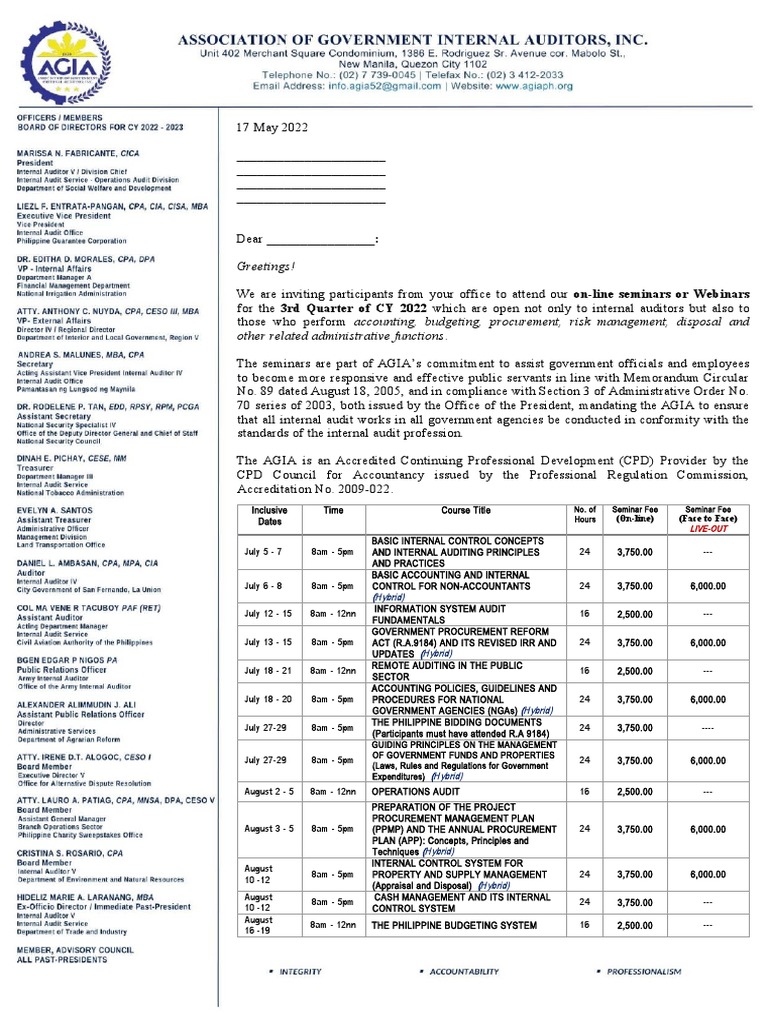 3rd Quarter Training Invitation CY2022 Final | PDF | Internal Audit | Audit