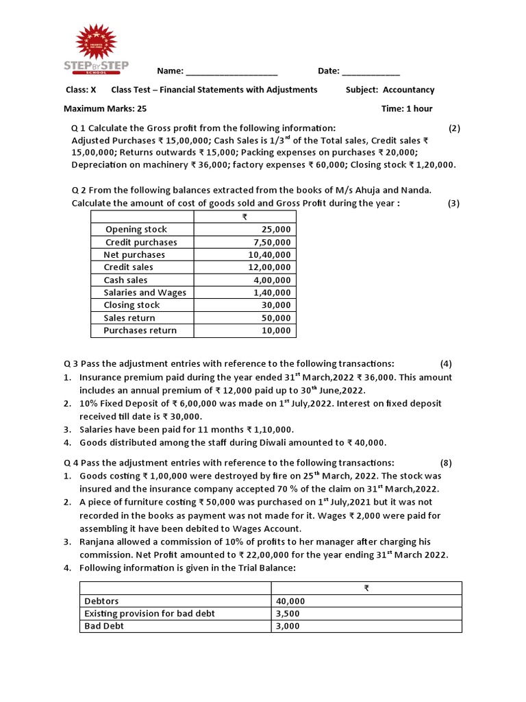 Class Test Accountancy 11 Jan | PDF | Financial Accounting | Corporations