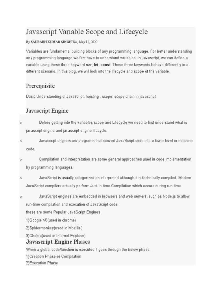 Javascript Variable Scope And Lifecycle Pdf Java Script Scope Computer Science 