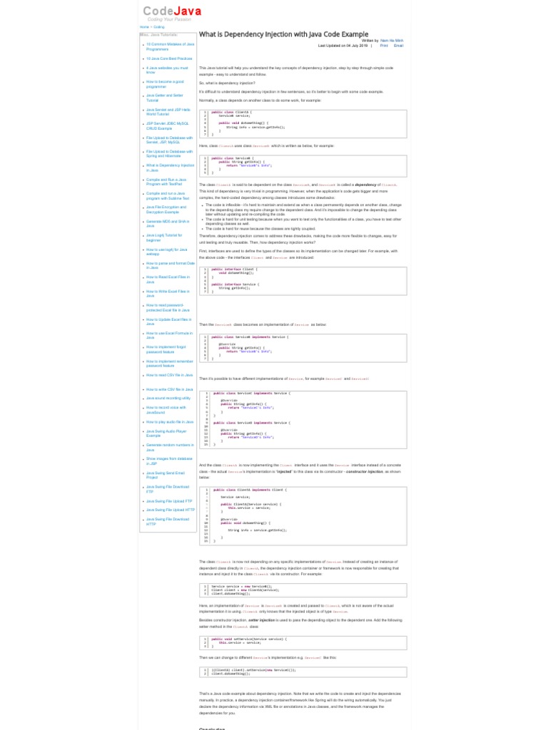 What Is Dependency Injection With Java Code Example Pdf Class Computer Programming 6374