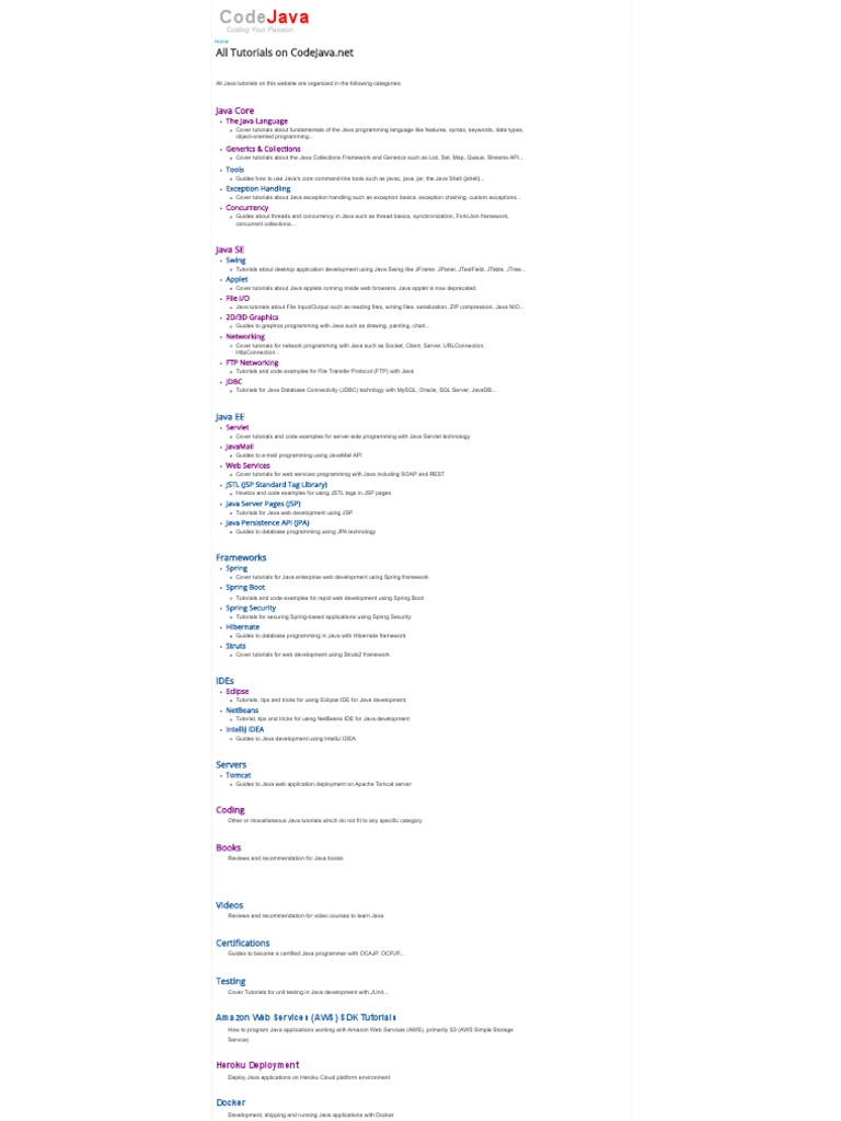 All Java Tutorials | PDF | Java (Programming Language) | Spring Framework