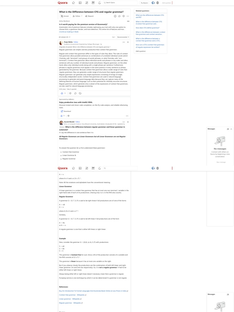 What Is The Difference Between CFG and Regular Grammar - Quora | PDF | Adjective | Part Of Speech