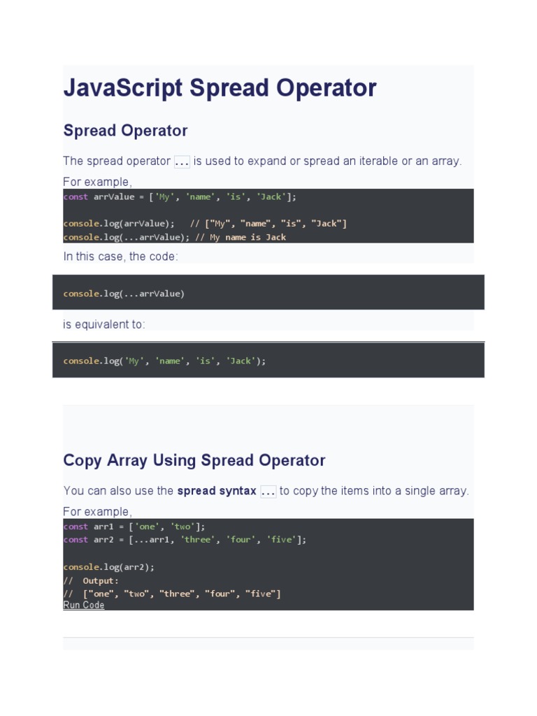 JavaScript Spread Operator | PDF | Java Script | Parameter (Computer ... JavaScript Spread Operator | PDF | Java Script | Parameter (Computer ...