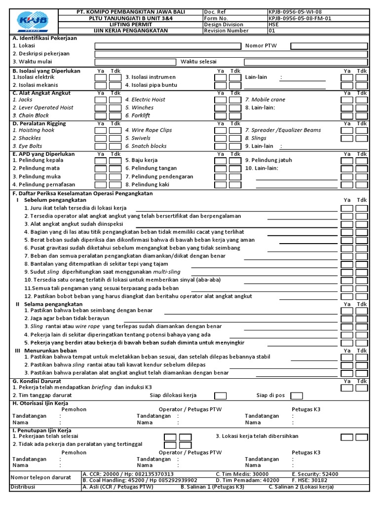 0956-05-08-FM-01 Lifting Permit - 2020 | PDF