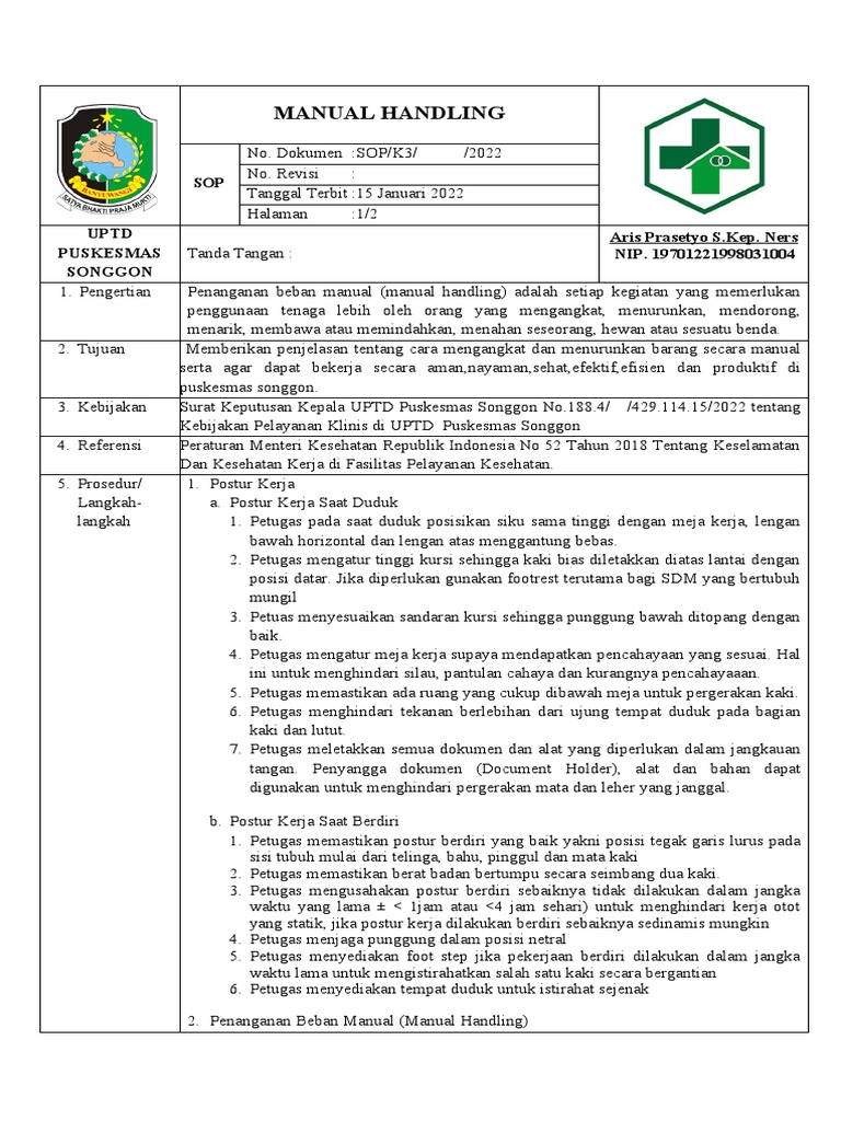 SOP Manual Handling | PDF