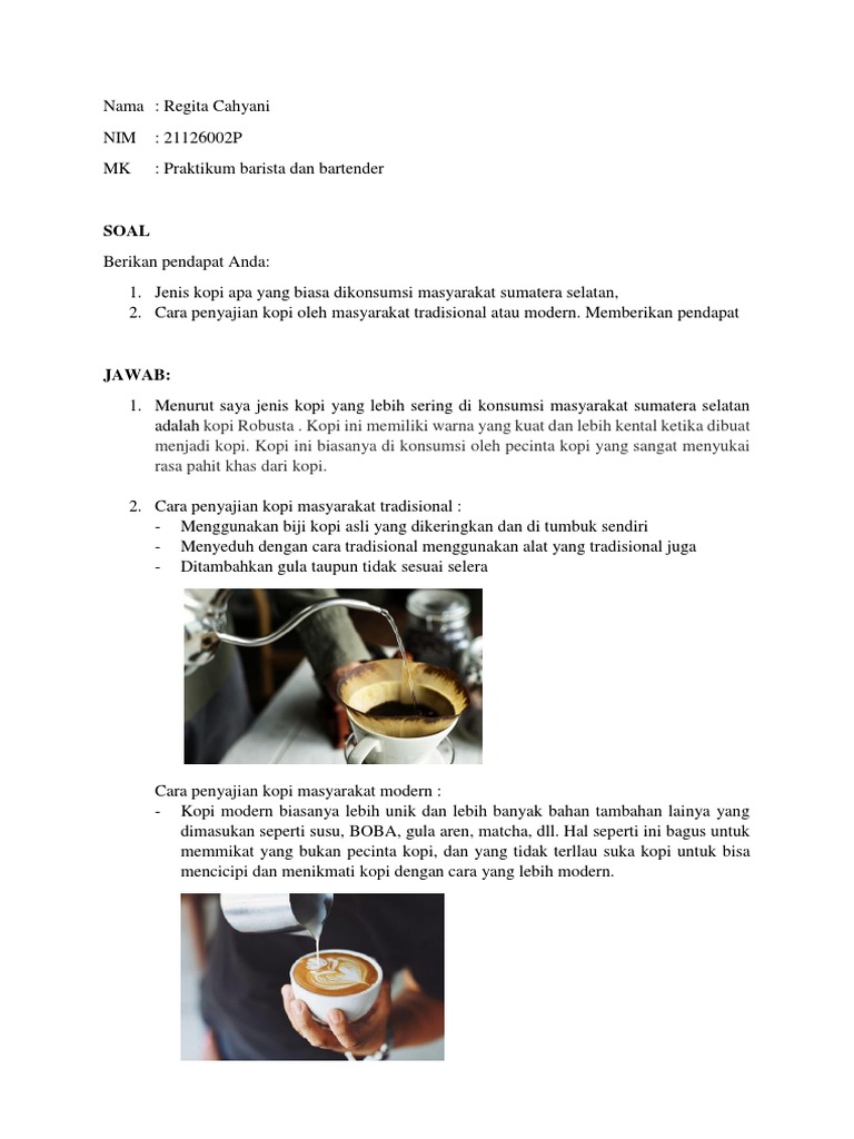 Kopi Yang Sering Di Konsumsi - Praktikum Barista Dan Bar - Regita | PDF