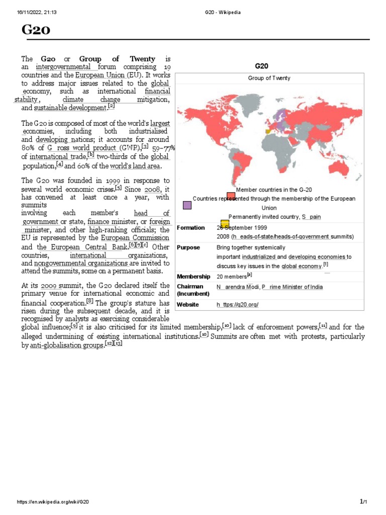 G20 - Wikipedia | PDF | Economies | World Economy