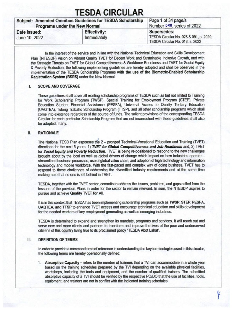 TESDA Circular No. 040-2022 | PDF | Vocational Education | Employment