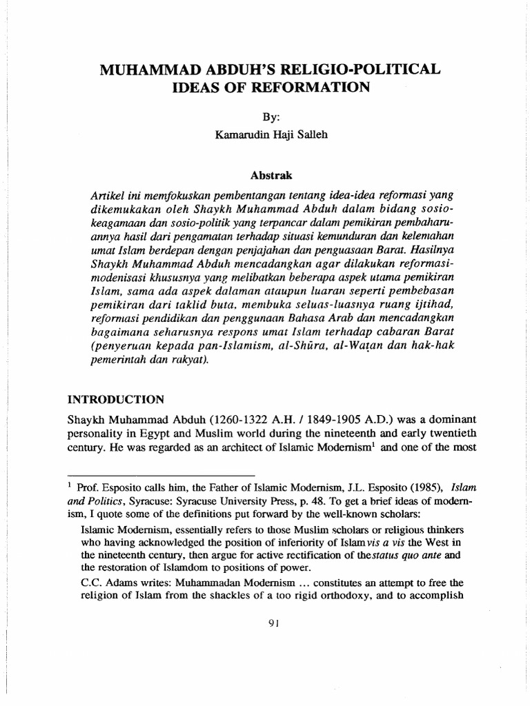 Muhammad Abduh'S Religio-Political: Ideas of Reformation | PDF | Pan ...