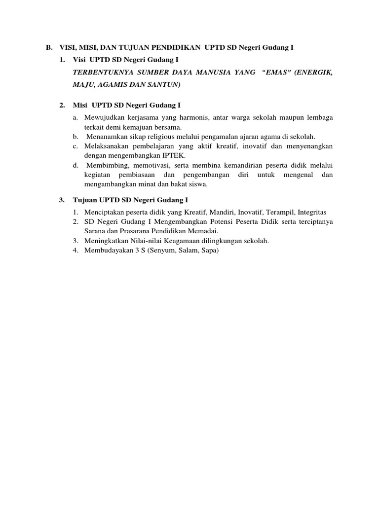 Visi Misi SDN Gudang I | PDF | Karier & Perkembangan