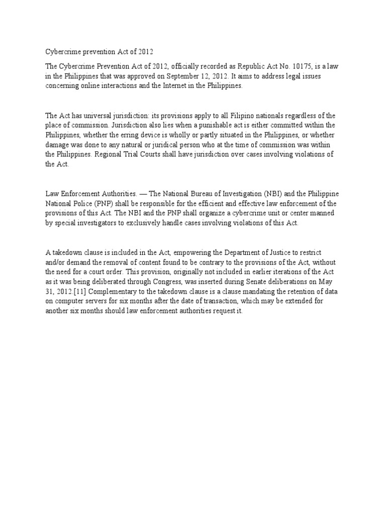 Cybercrime Prevention Act of 2012 | PDF