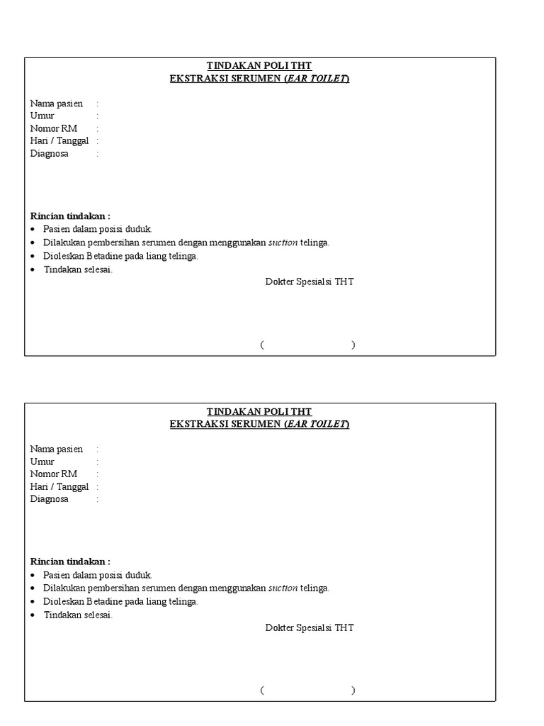 Prosedur Ekstraksi Serumen Telinga | PDF