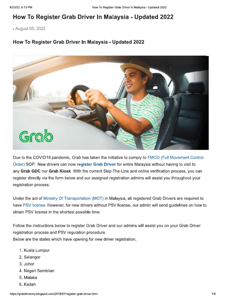 How To Register Grab Driver in Malaysia - Updated 2022 | PDF