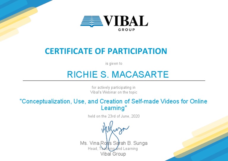 Participation Certificate for Webinar | PDF