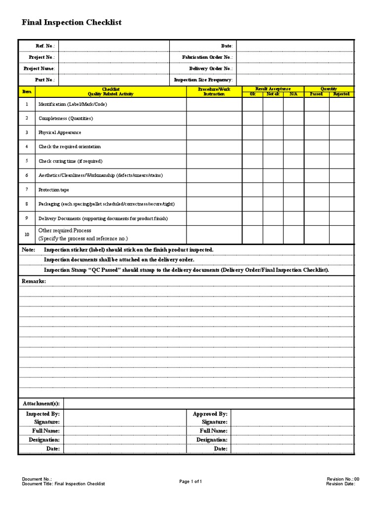 Final Inspection Checklist | PDF