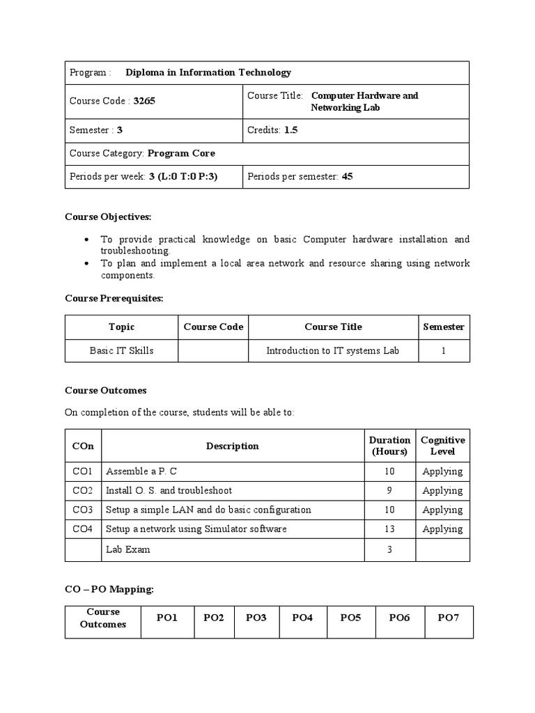 Course Objectives:: Computer Hardware and Networking Lab | PDF | Computer Network | Local Area ...