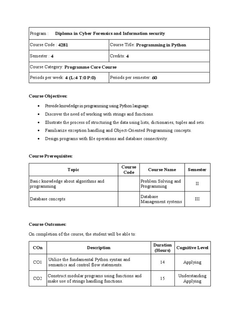 Course Objectives | PDF | Control Flow | Python (Programming Language)