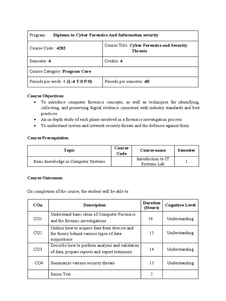 Diploma in Cyber Forensics and Information Security | PDF | Computer Forensics | Security