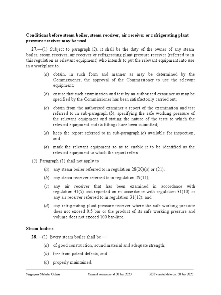 Workplace Safety and Health (General Provisions) R | PDF | Boiler | Valve