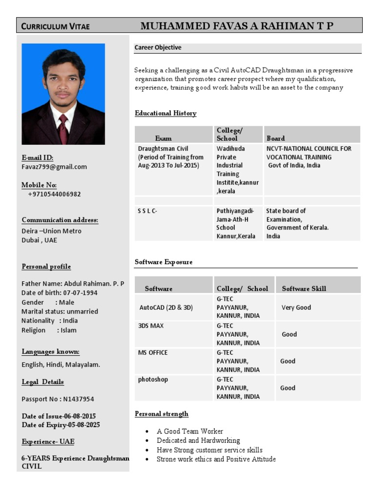 Civil Draughtsman CV: Muhammed Favas | PDF