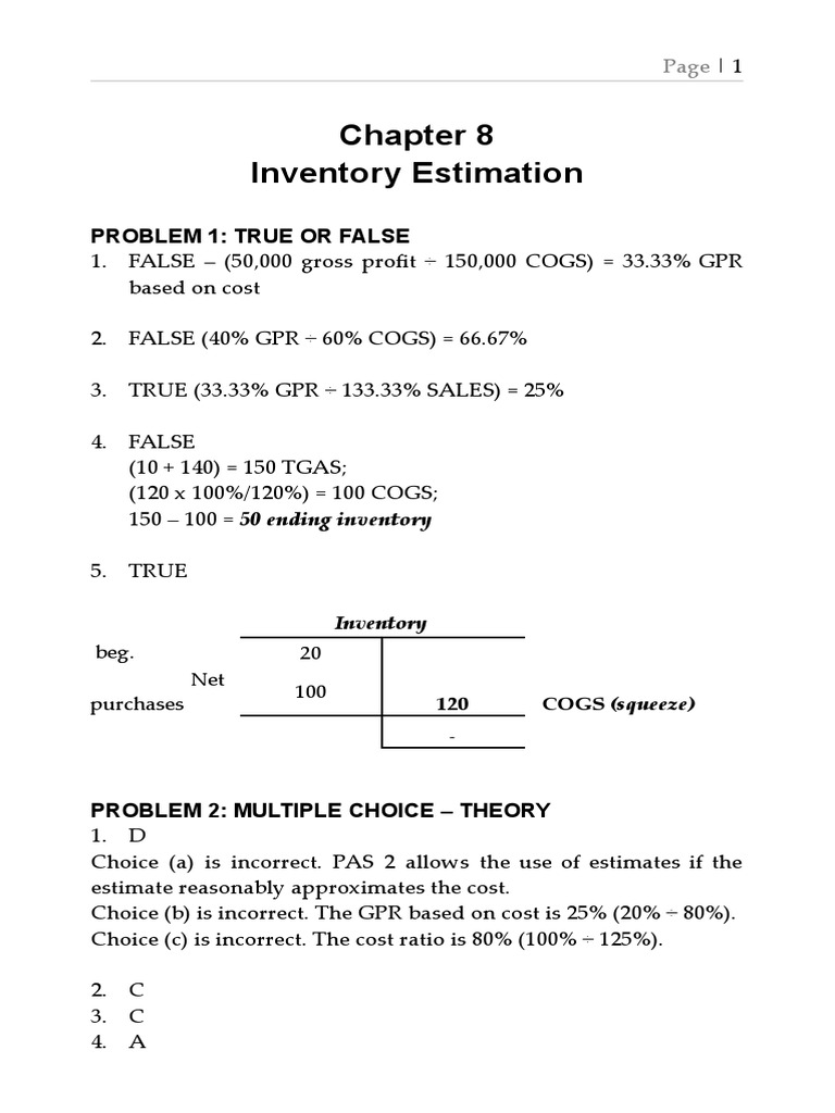 Sol. Man. - Chapter 8 - Inventory Estimation - Ia Part 1a - 2020 Edition | Download Free PDF ...