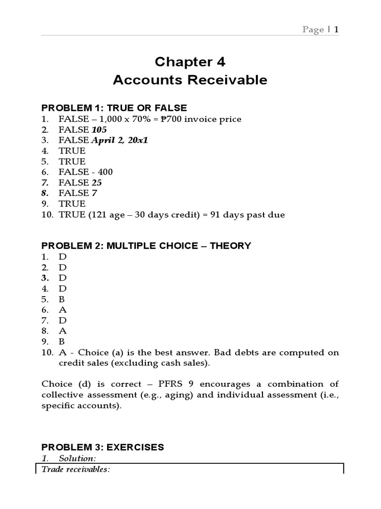 Sol. Man. - Chapter 4 - Accounts Receivable - Ia Part 1a - 2020 Edition | PDF | Bad Debt ...