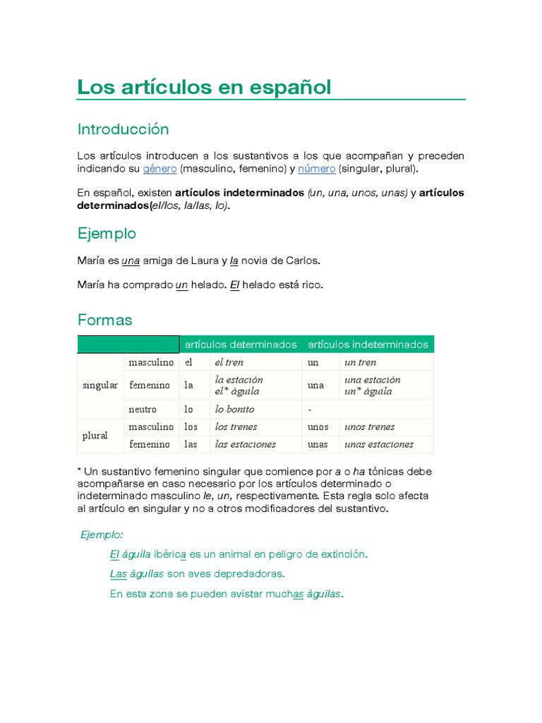 Uso de Artículos en Español | PDF | Sustantivo | Adjetivo