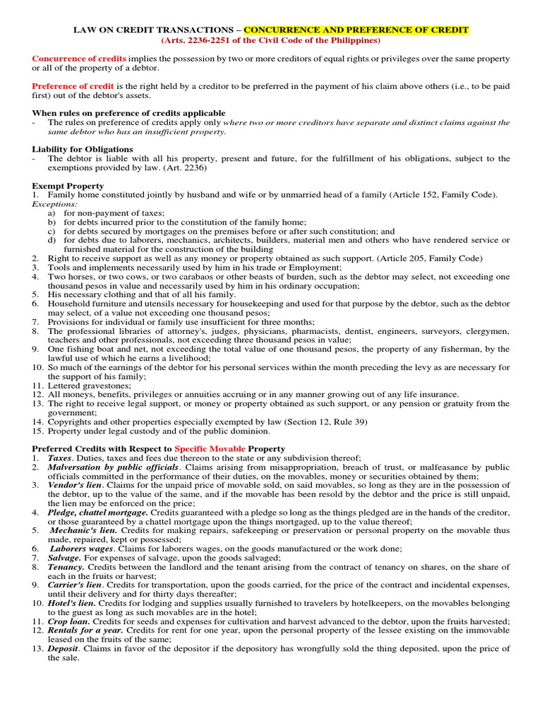 Credit Preference & Concurrence Law | PDF | Lease | Leasehold Estate