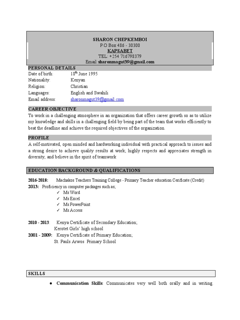 Sharon Chepkemboi CV | PDF | Debt | Credit