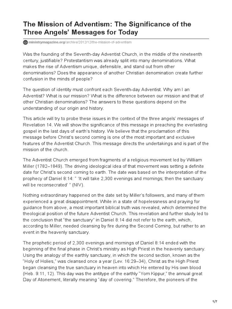 The Mission of Adventism The Significance of The Three Angels Messages ...