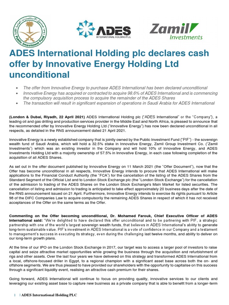 ADES PR Beta Announcement en | PDF | Offshore Drilling | Investing