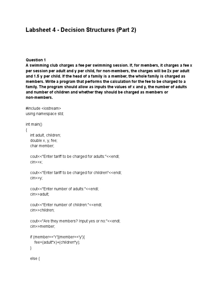 Labsheet Decision Structures (Part 2) | PDF | Income Tax | Taxes