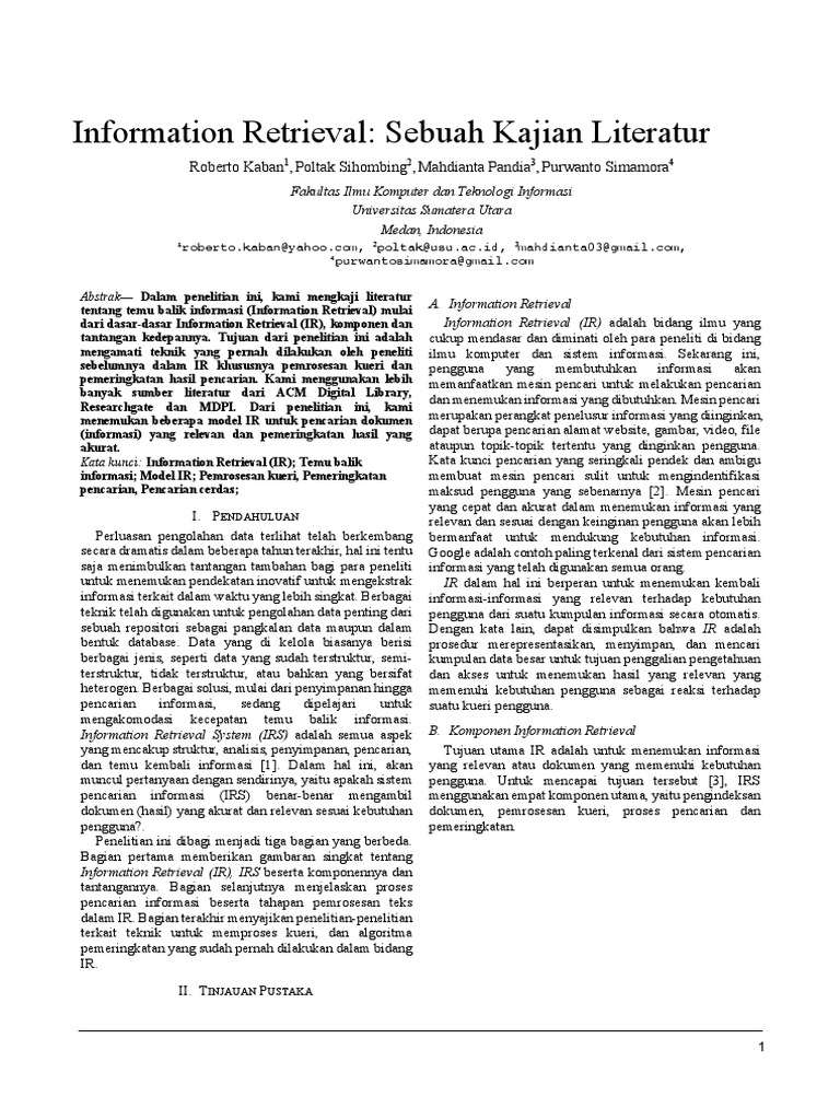 Kajian Literatur Terkini tentang Information Retrieval: Teknik Pemrosesan Kueri dan Algoritma ...