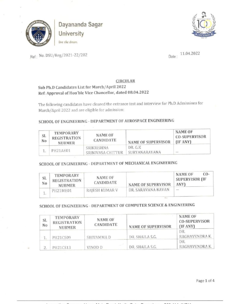 Notification New Phd Admission Pdf