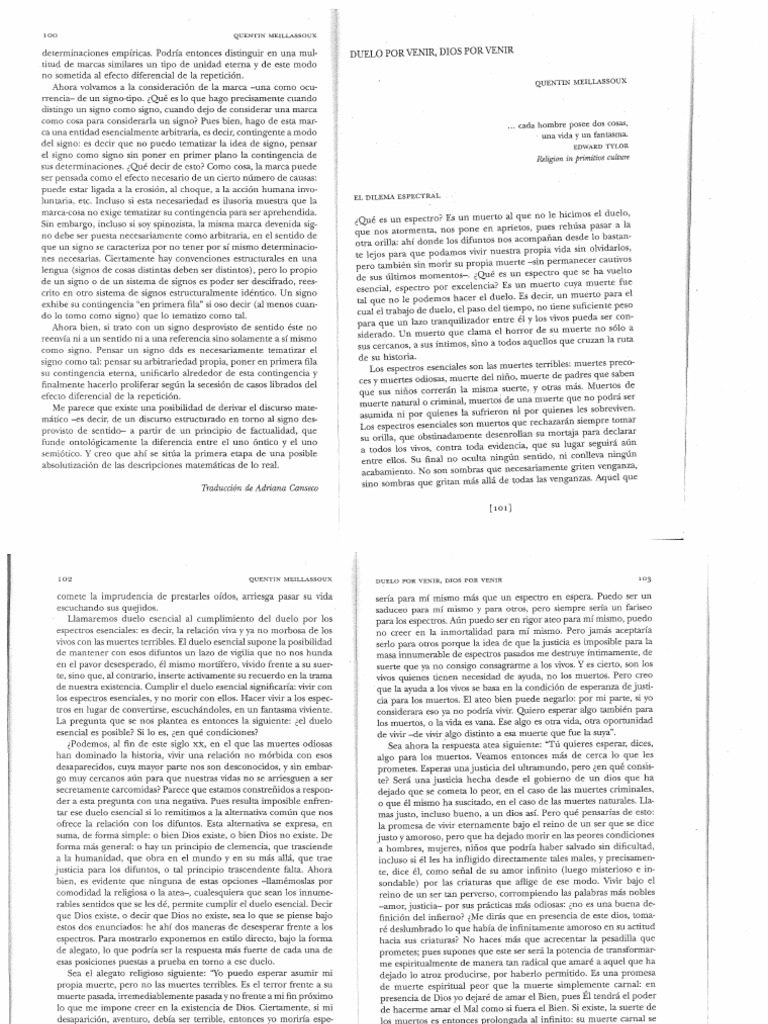 Meillassoux, Quentin - Dios Por Venir, Duelo Por Venir | PDF | Ateísmo ...