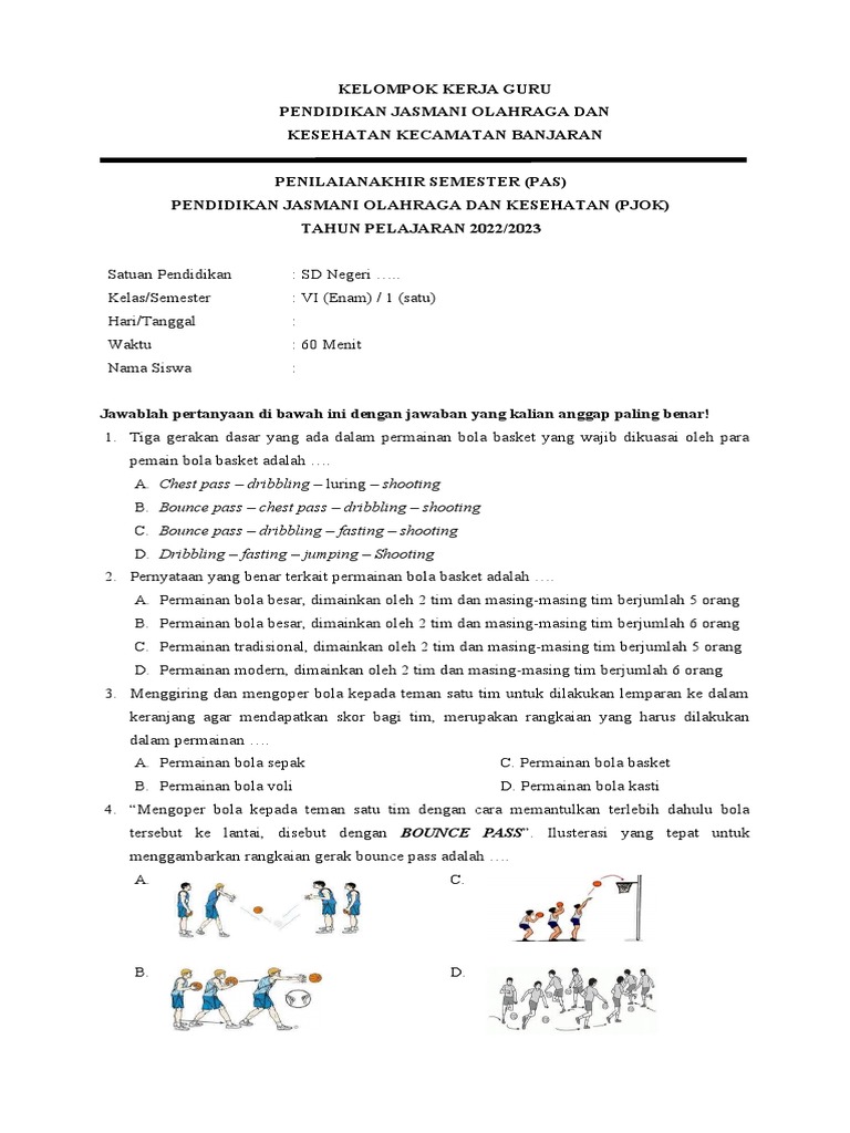 NASKAH SOAL PAS 1 PJOK KELAS 6 Bugel | PDF