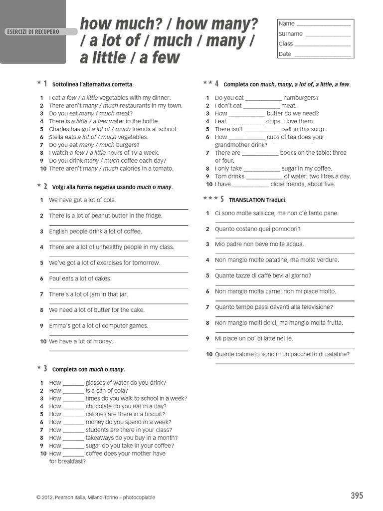 SSSG INGLESE How Much How Many A Lot Much Many Little A Few | PDF ...