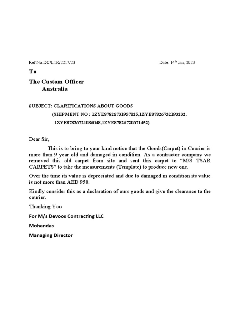 Clarification Letter For Carpet | PDF | Business | Home & Garden