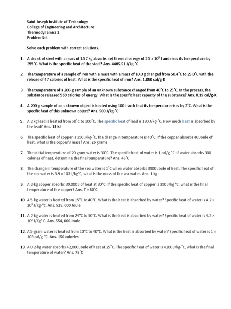 Thermodynamics Problem Set Solutions | PDF | Technology & Engineering
