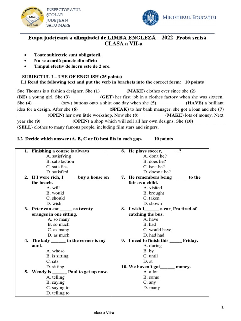Subiecte Eng Jud 2022.PDF Versiunea 1 | PDF | Detroit | Tulip